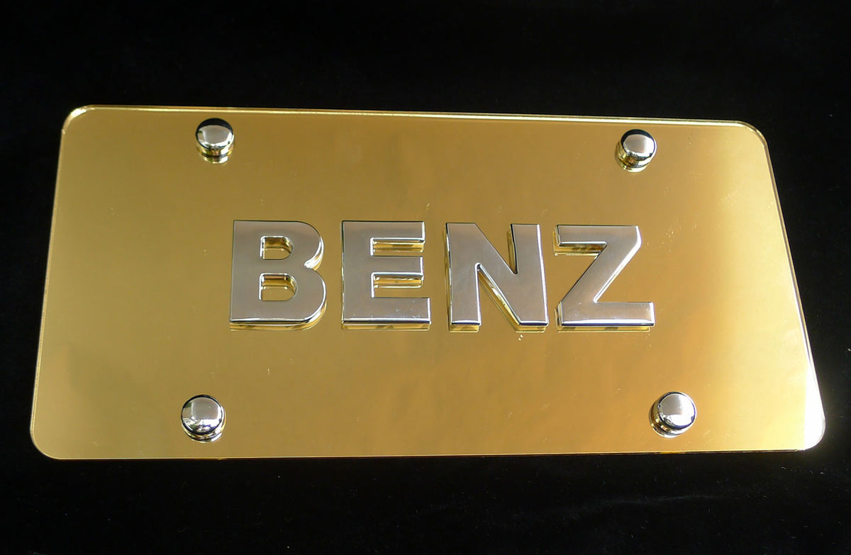 Mercedes Benz Gold Mirror License Plate Tag with Chrome Emblem Badge ...